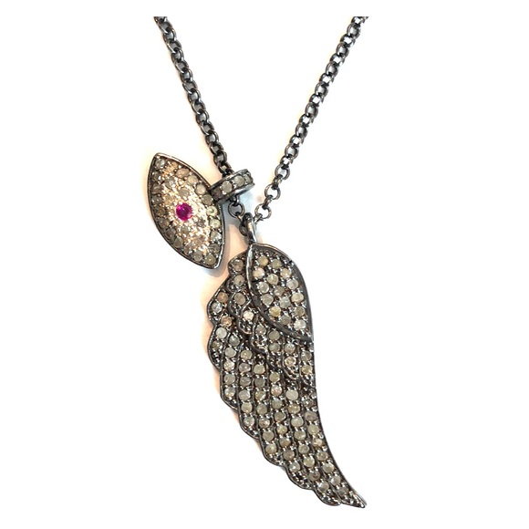bavna | Jewelry | Bavna Evil Eye And Angel Wing Diamond Necklace | Poshmark